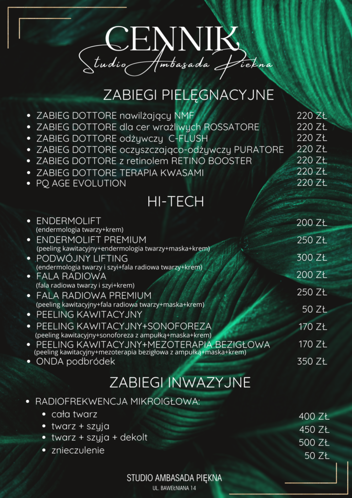 Cennik - Studio Ambasada Piękna